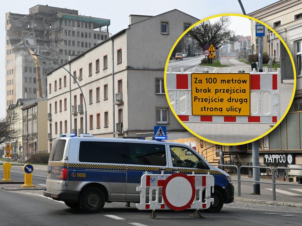Rozbiórka PRL-owskiego wieżowca spowodowała paraliż centrum Koszalina. Zamykają kilka ulic ...