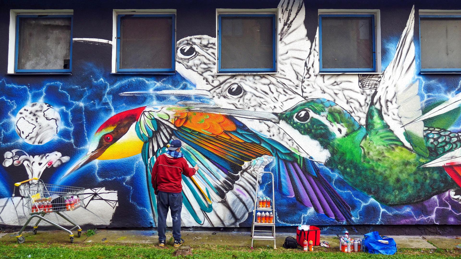 Artysta-grafficiarz. AeroMat z Lublina tworzy murale w miejskiej ...
