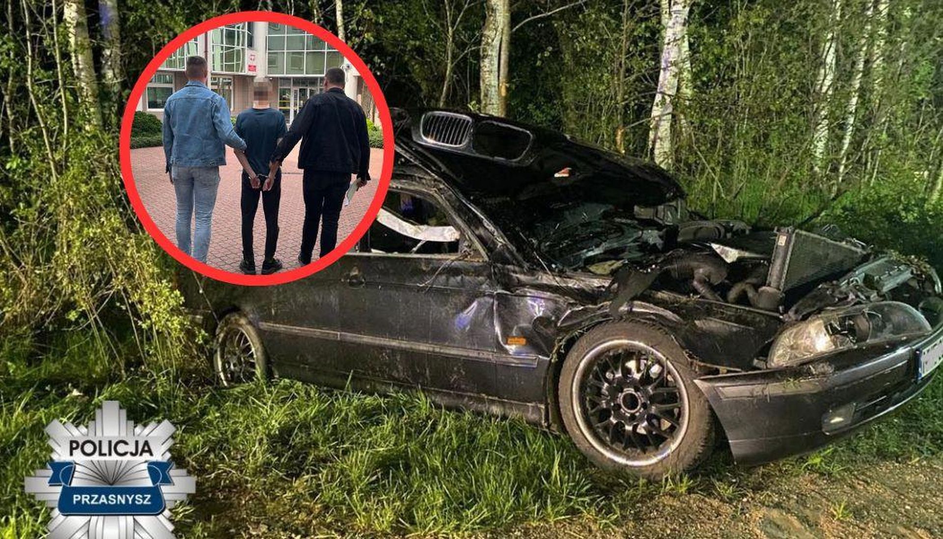 Kompletnie pijany 21-latek wsiadł do BMW. Auto roztrzaskał w przydrożnym rowie, jego pasażer ...