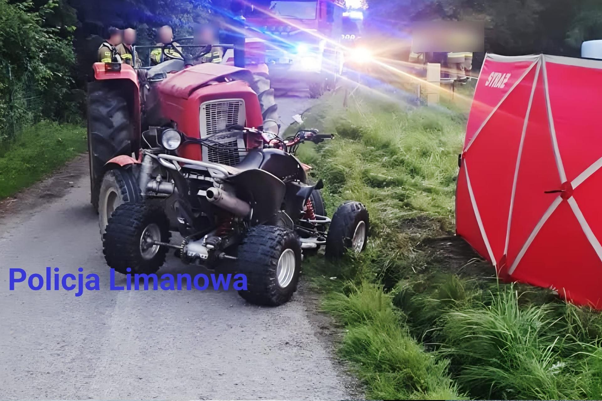 Czołowe zderzenie quada z traktorem w Lubomierzu pod Limanową. Nie żyje ...
