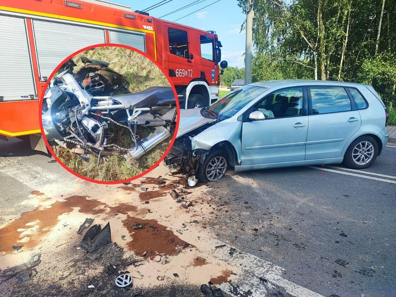 Wypadek w Rogowie. Kierowca Volkswagena zderzył się z motocyklistą na ul. Wyzwolenia. 24-latek ...