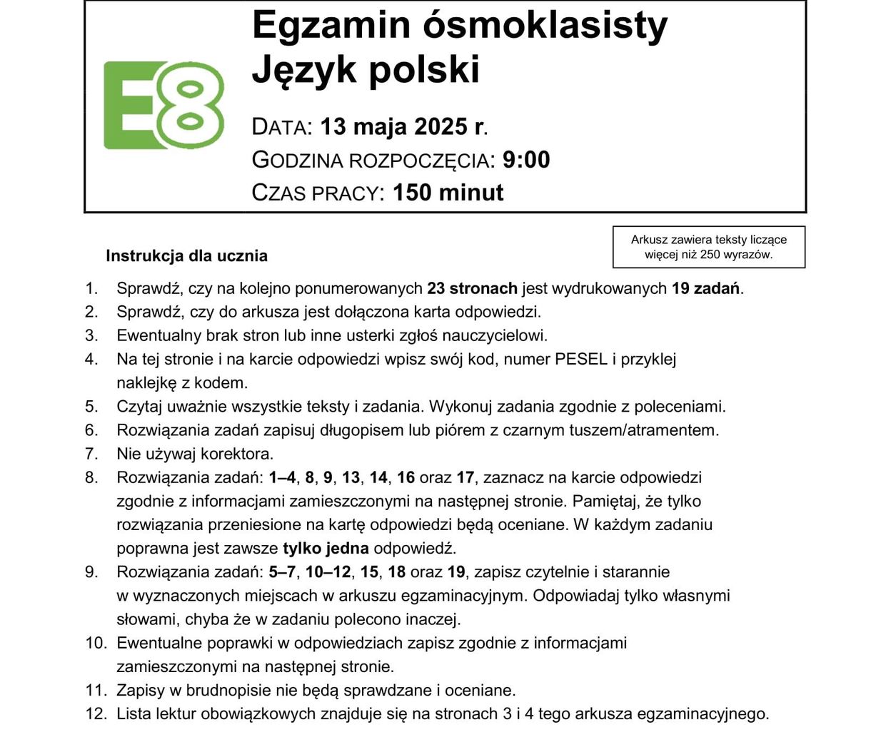 Egzamin ósmoklasisty polski 2025 - wszystkie ODPOWIEDZI i ARKUSZE CKE. Pobierz PDF - ESKA.pl