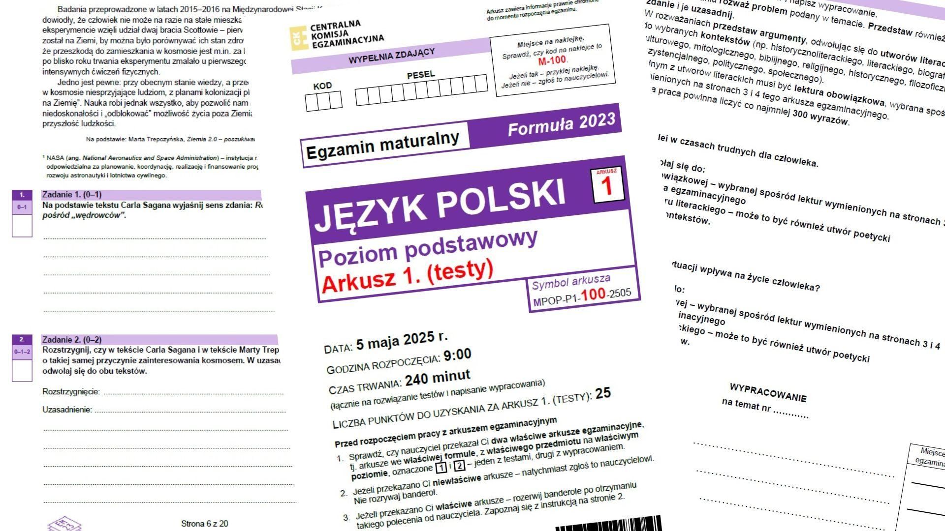 Matura 2025 polski. ARKUSZE CKE w PDF; sugerowane odpowiedzi do pobrania 5 maja 2025 - Kraków ...