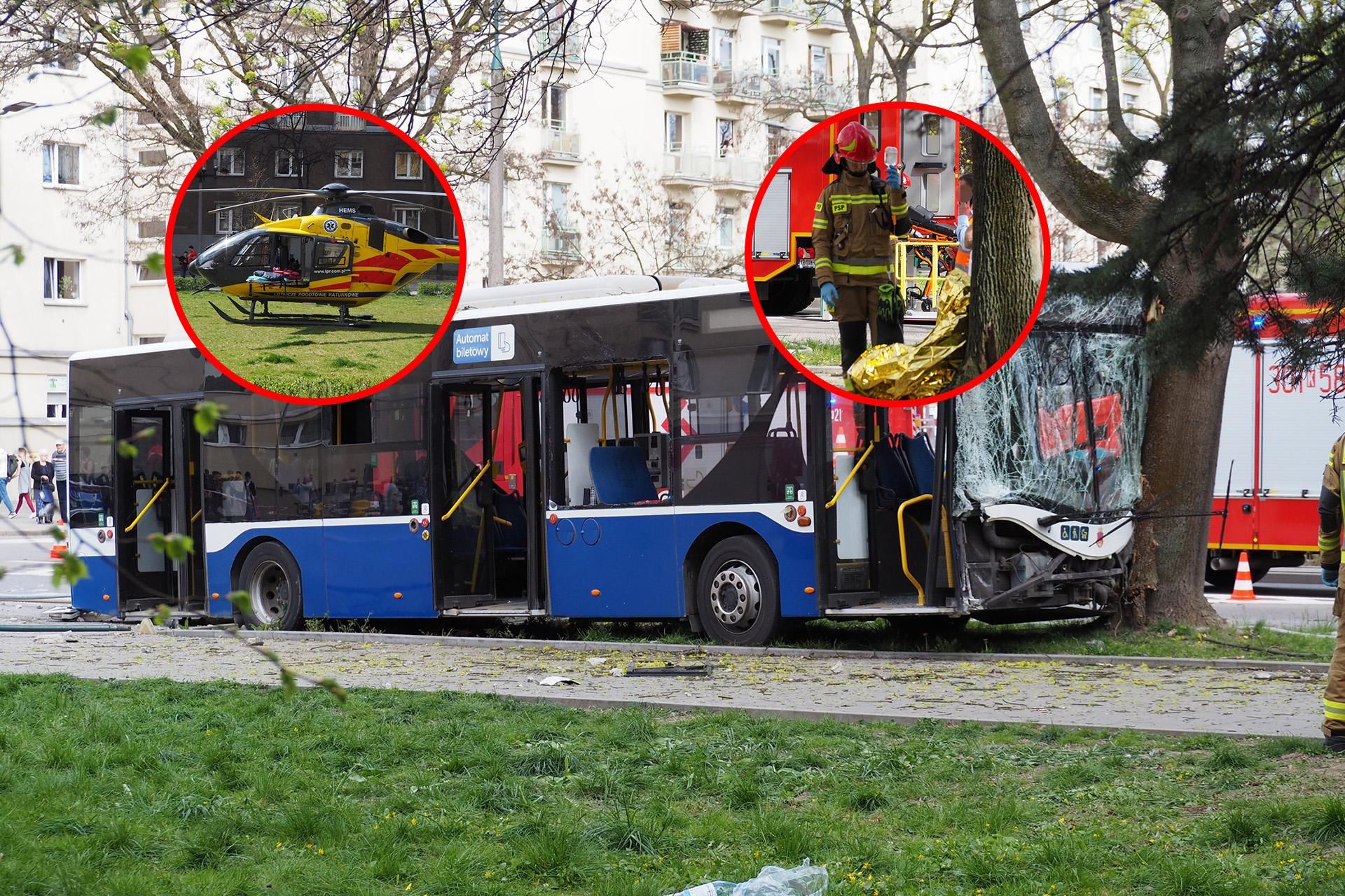 Kraków. Autobus miejski wbił się w drzewo! Kilkanaście osób rannych, wezwano dwa śmigłowce LPR ...