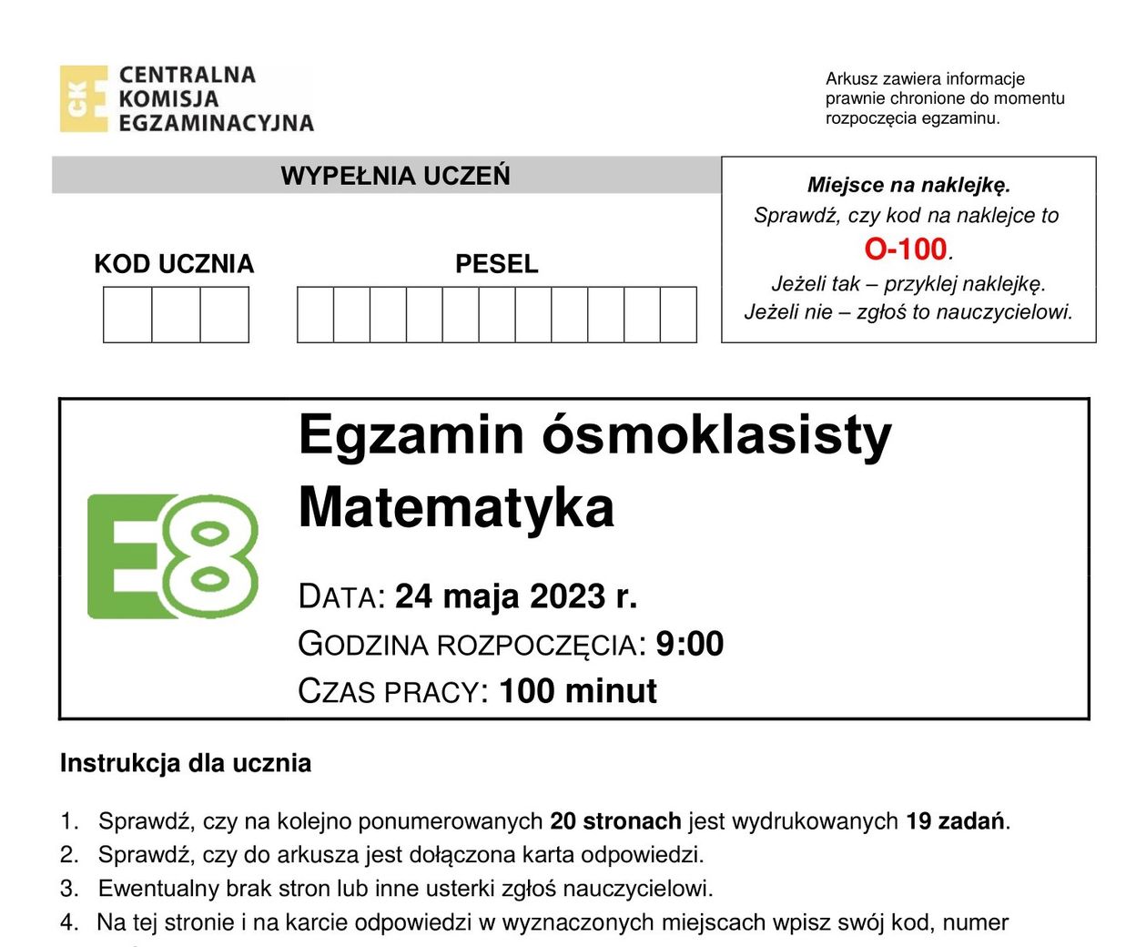 Egzamin ósmoklasisty 2023 matematyka - ODPOWIEDZI, ARKUSZE CKE, PDF, ZADANIA - ESKA.pl