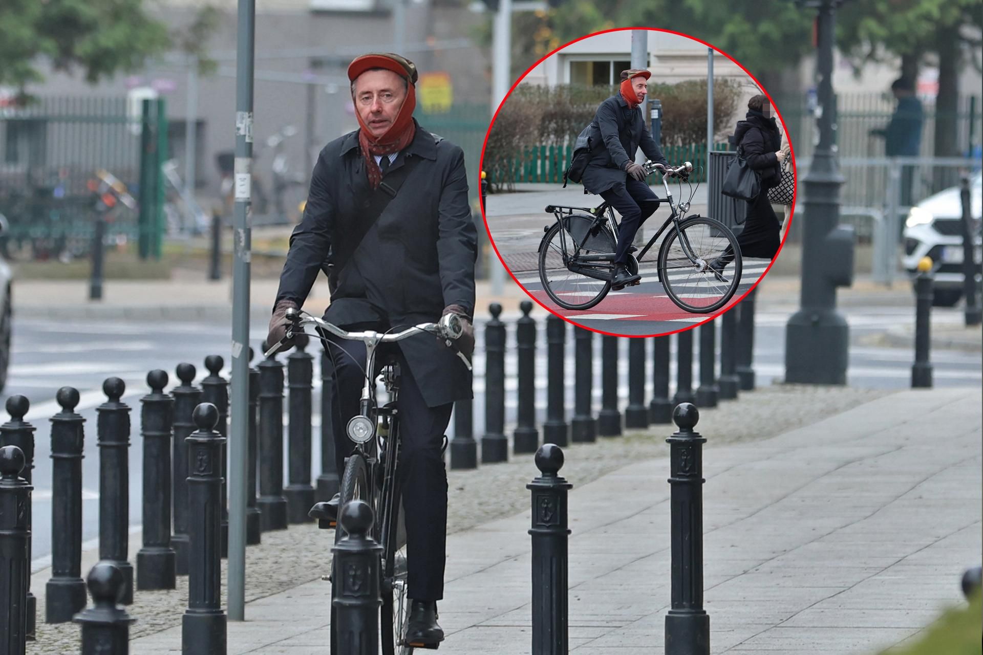 Maciej Gdula na rowerze. Chroni uszy przed chłodem dzięki czapko ...