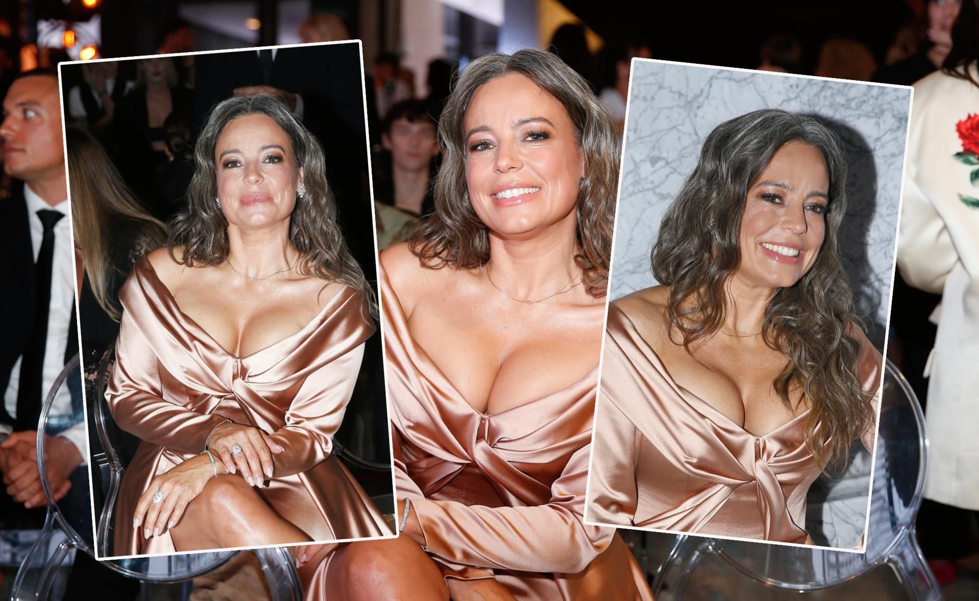 Złocista Anna Mucha z głębokim dekoltem. WOW! Nie wiadomo było, gdzie podziać wzrok - Super ...