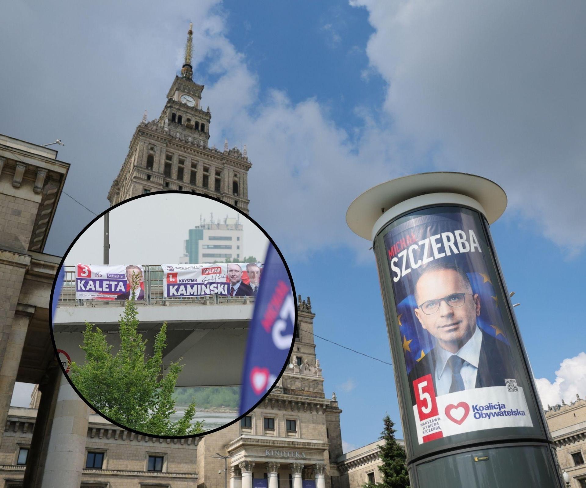 Plakaty wyborcze zawisły w całej Warszawie. Niektórzy kandydaci są szczególnie widoczni ...