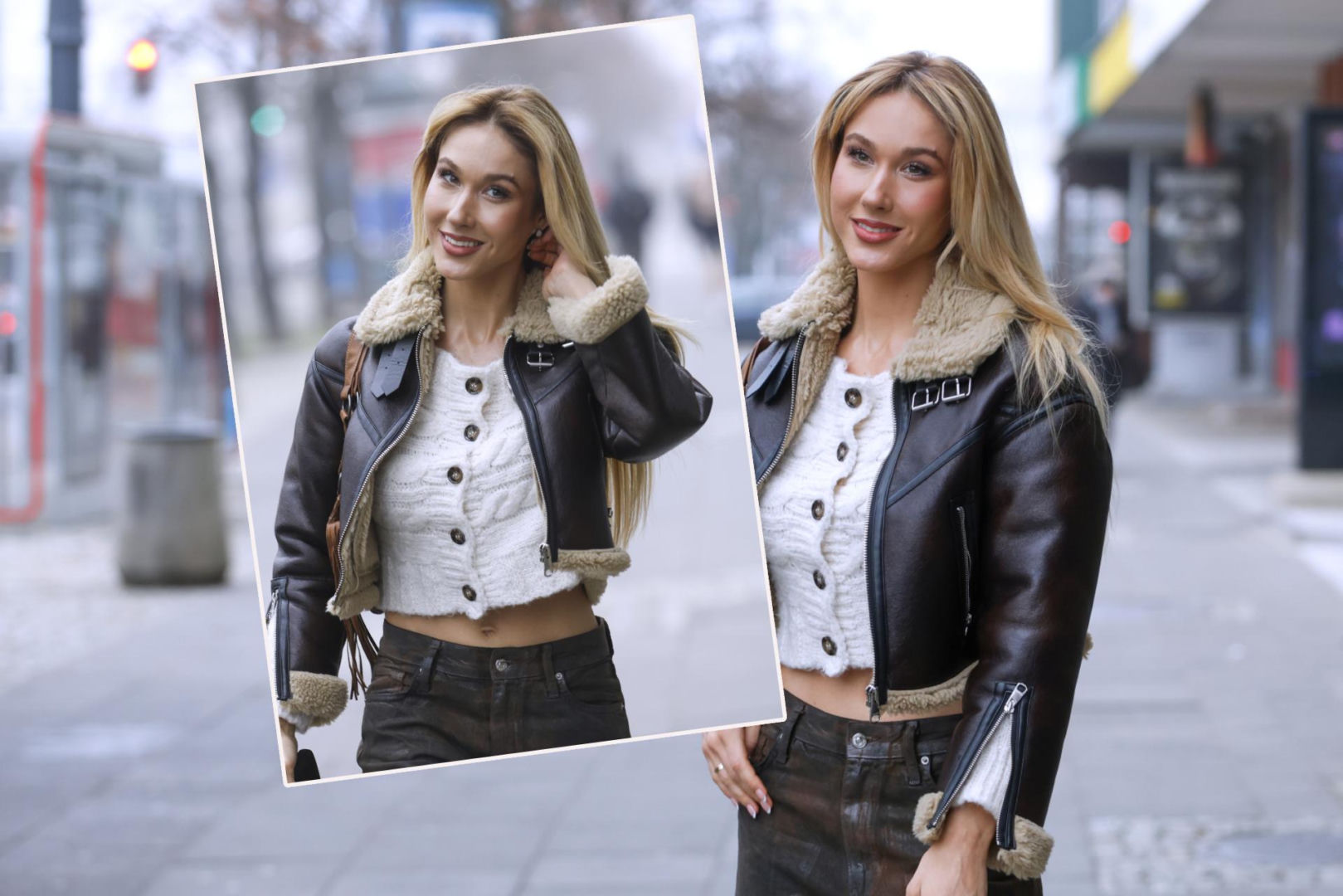 Ida Nowakowska pomyka po mieście w kusym sweterku. Na zewnątrz zimnica ...